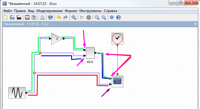Отображение нескольких графиков в Xcos / Inclab